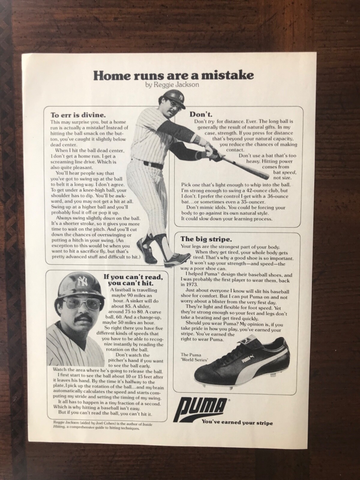1978 vintage original print ad Puma Baseball Cleats With Reggie Jackson ...