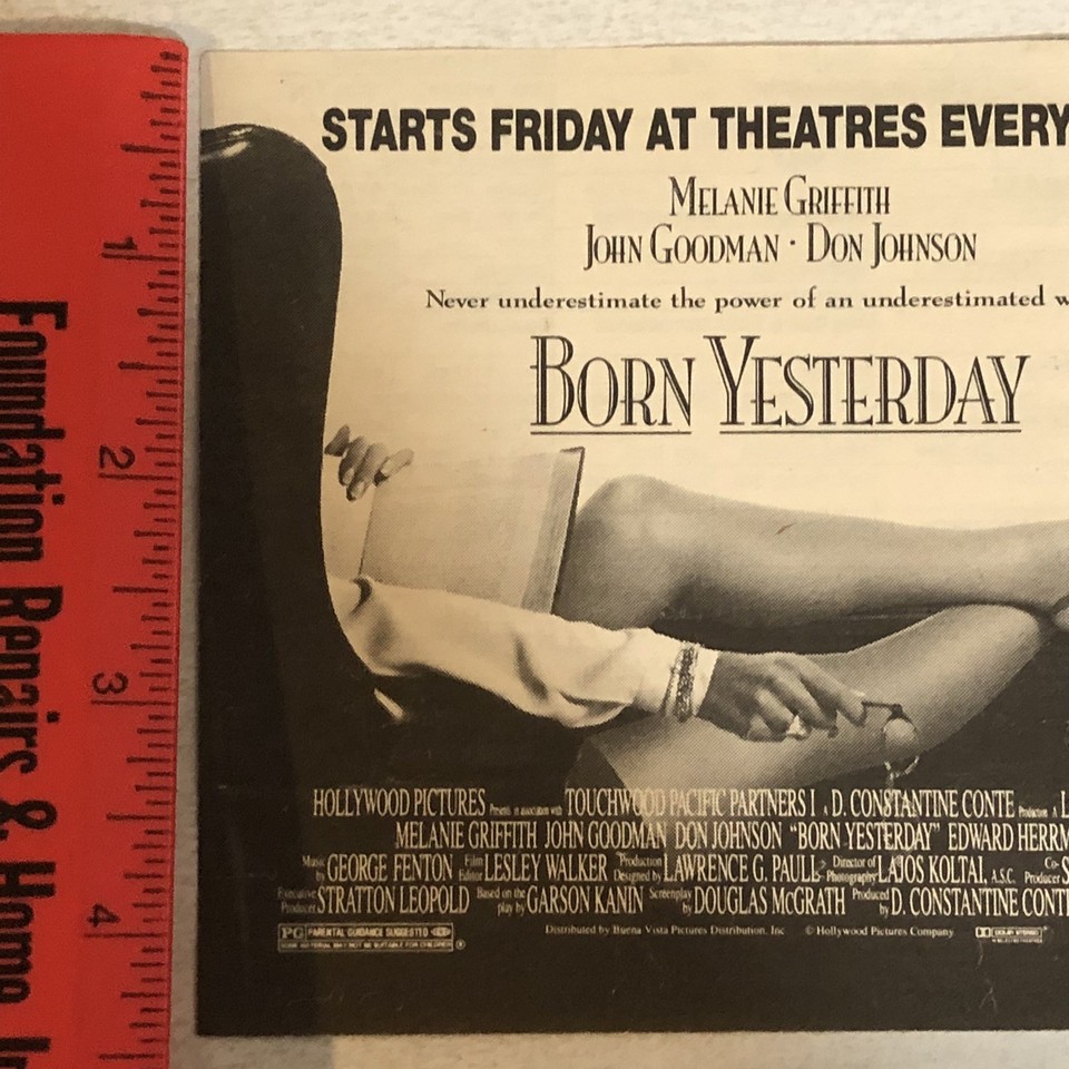 Born Yesterday Movie Vintage Print Ad Don Johnson Melanie Griffith ...