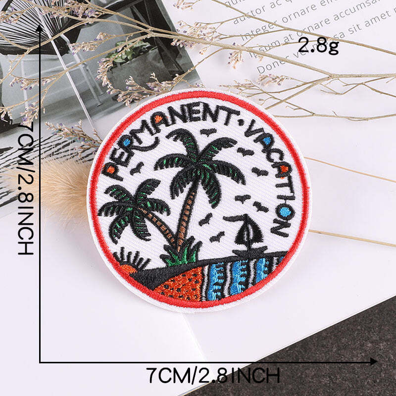 Embroidered Patch Palm Tree Badge permanent vacation Beach Iron Sew on ...