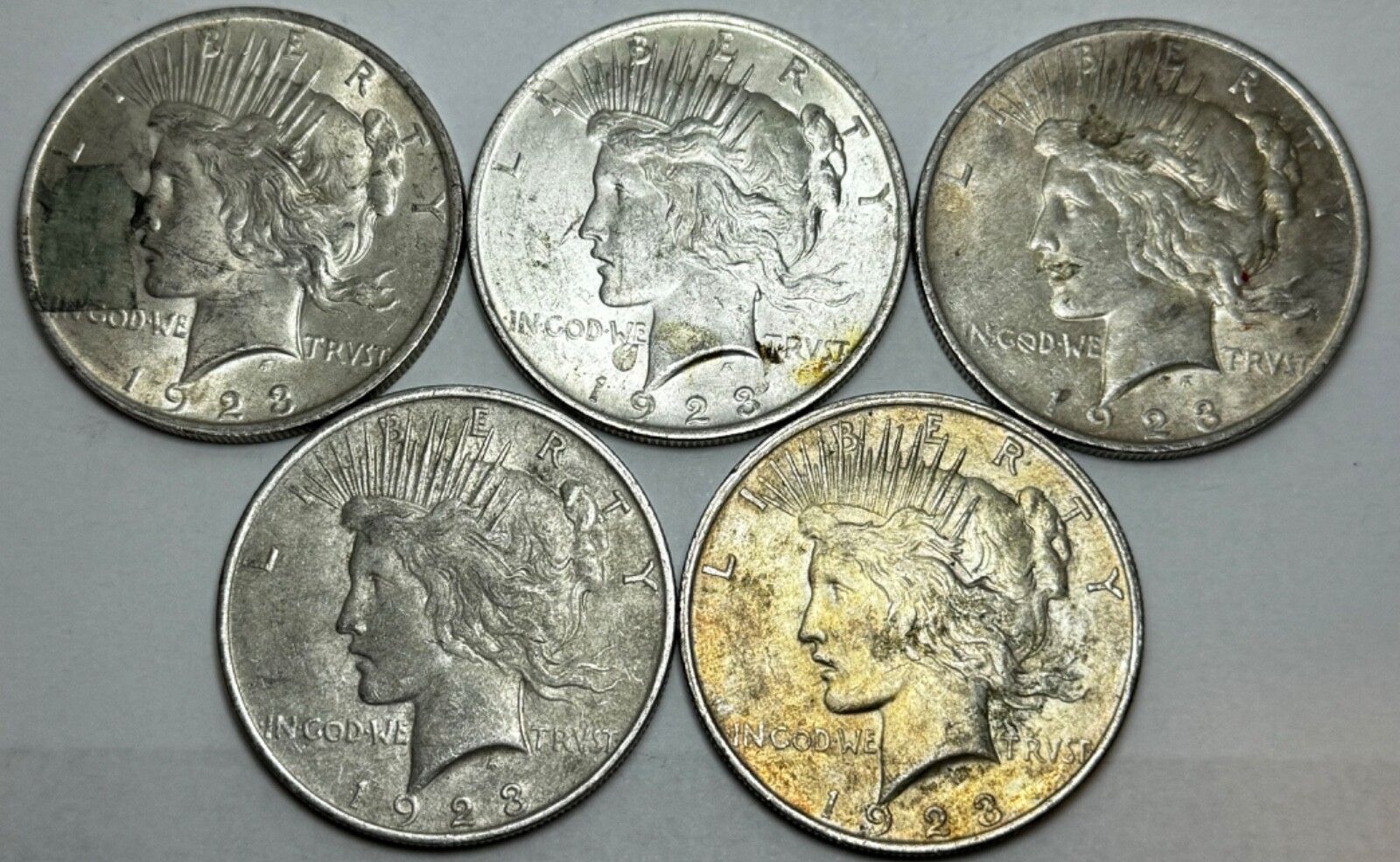 1923 P (x5) Philadelphia Mint Peace Silver Dollar $1 Old US 90% Silver ...