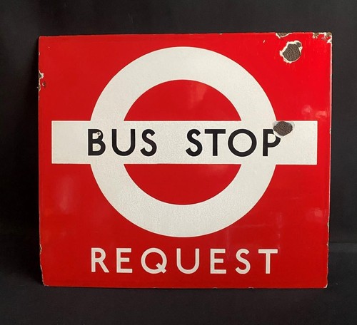 LONDON TRANSPORT BUS STOP REQUEST VINTAGE ENAMEL PORCELAIN ADVERTISING ...