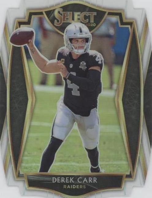 2020 Panini Select - Premier Level Derek Carr #132 White Prizm Die-Cut ...