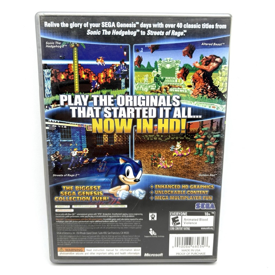 Xbox 360 Sonics Ultimate Genesis Collection Platinum Hits Complete Microsoft | eBay