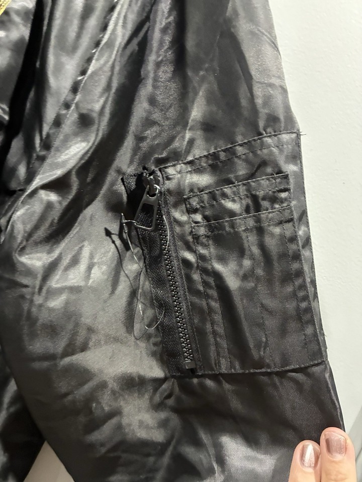 Rebel Vengeance Black Bomber Jacket L Gold Detail Angel Art Patch Alt ...