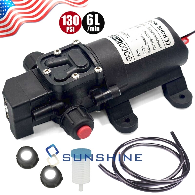 12V 130PSI RV Water Pump Flow-Max 6L/Min Self-Priming High Pressure ...