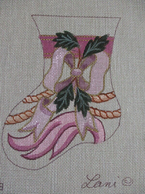 Lani Handpainted Needlepoint Canvas Christmas Stocking Lavender Bow w ...