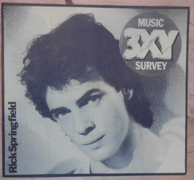 3XY TOP 40 MUSIC SURVEY CHART 1982 September 11th Rick Springfield NM ...