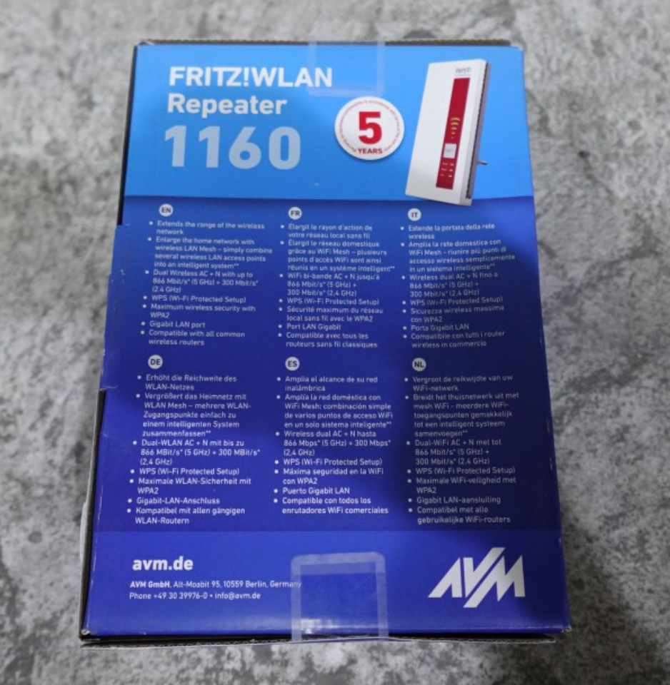 Brand New AVM FRITZ! WLAN Repeater 1160 - Dual Band Wi-Fi Range ...