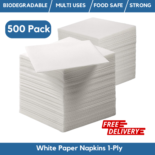 500 White Paper Napkins 30cm 1-Ply White Serviettes For Restaurants ...