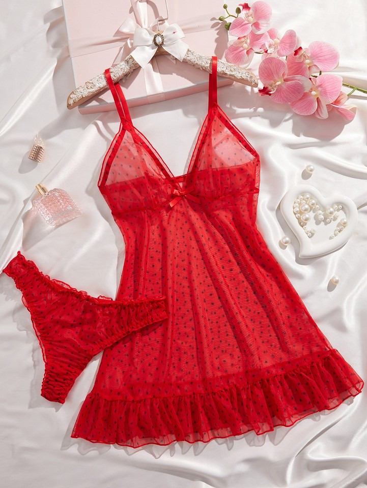 SEXY Womens Dress Tops Thong Nightwear Lingerie Dots Set Summer Mesh ...