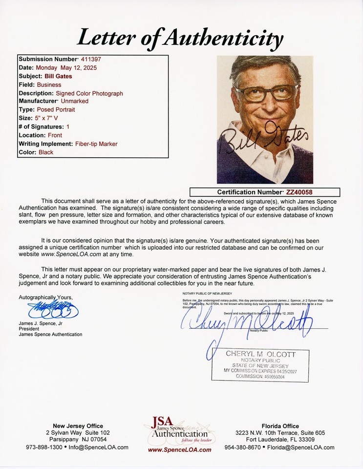 Rare -BILL GATES- JSA Signed/Autograph/Auto MICROSOFT Computer Photo | eBay