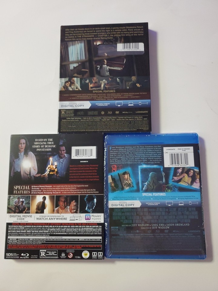 3 BLU-RAY MOVIE LOT, THE STRANGERS, CHAPTER 1 + THE CONJURING 3 ...