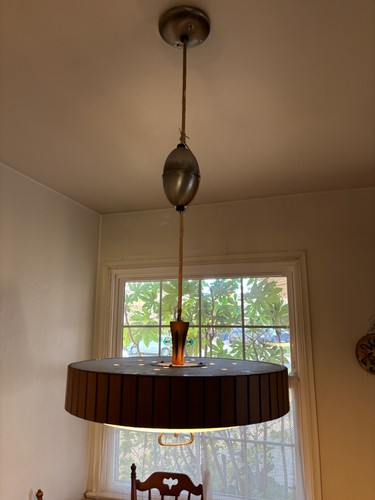 MCM Bruce Industries 1960s Wood Drum Lamp Light Pull Down Adjustable | eBay