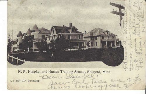 POSTCARD N. P. HOSPITAL AND NURSES TRAINING SCHOOL BRAINERD MINNESOTA ...