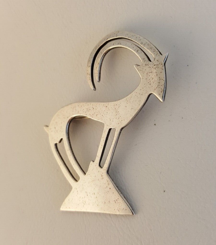 Vintage modernist stylized ram goat brooch pin Forbes… - Gem