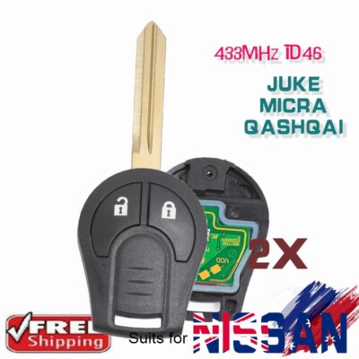 2x Complete Remote Key Fob 433MHz ID46 for Nissan Micra K13 Juke F16 ...