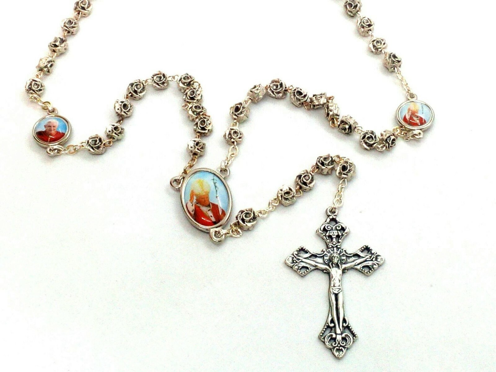 Pope John Paul/Pope Benedict Rosary Bead Necklace Stamped Made in Italy ...