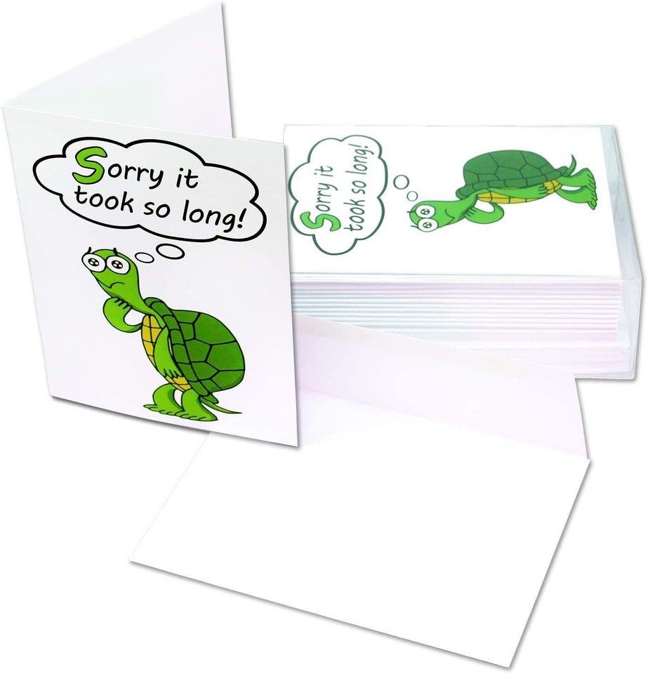 Sorry It Took So Long Turtle Greeting Cards-Blank Inside-5.5"x4.25"-12 ...