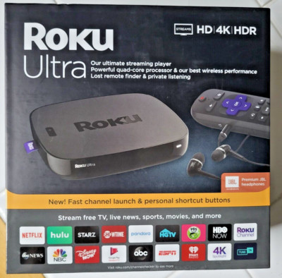 Roku Ultra 4670X HD 4K HDR with Power Supply, JBL Ear Buds, Remote ...
