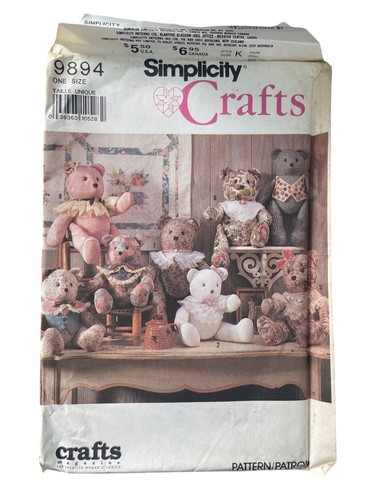 90s Simplicity 9894 Sewing Pattern Stuffed Decorative Bears One Size ...