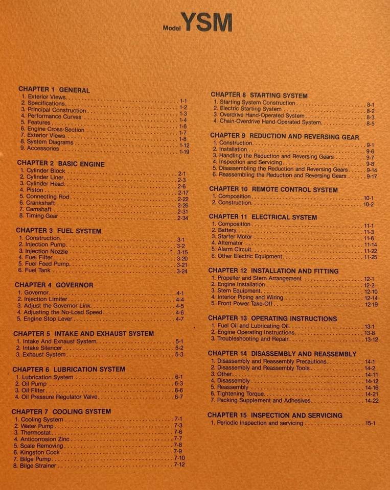 Yanmar Service Manual Book Marine Diesel Engine Model YSM 4 Ring Binder ...