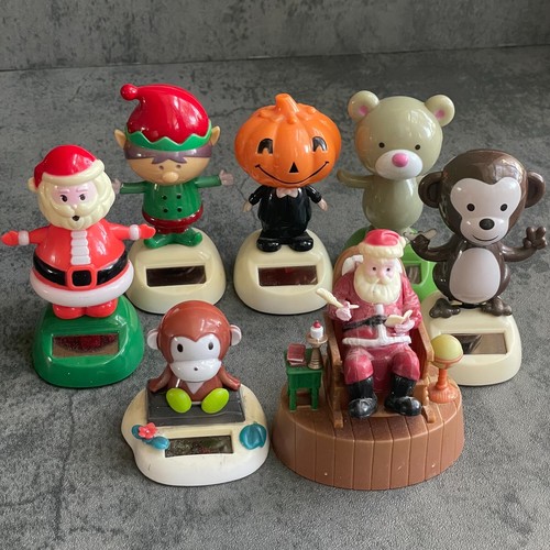 Lot of 7, FSG Solar Powered Dancing Bobbleheads 4" Santa Pumpkin Monkey ...
