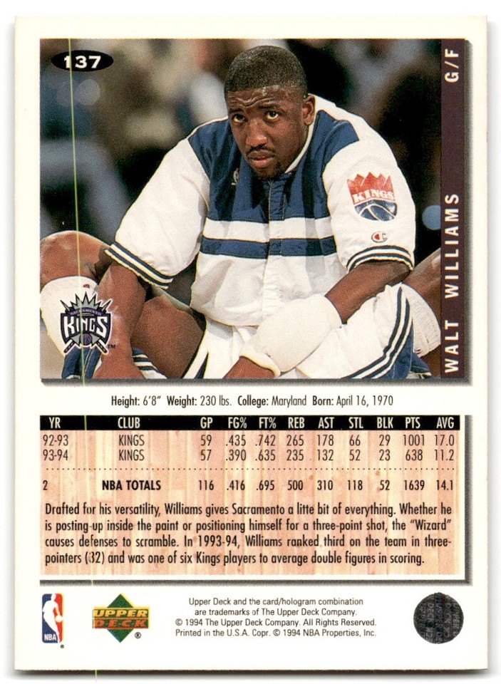1994-95 Upper Deck Collector's Choice Basketball Card Walt Williams ...