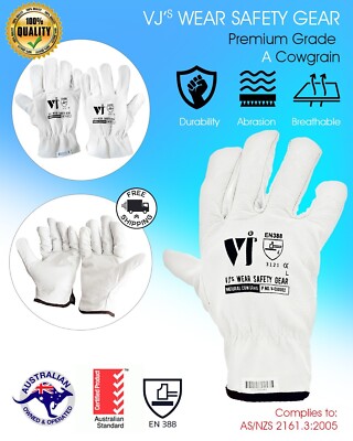 12Pair-VJ'S Safety Gear Cow Grain PREMIUM Rigger / Driving Gloves 12 ...