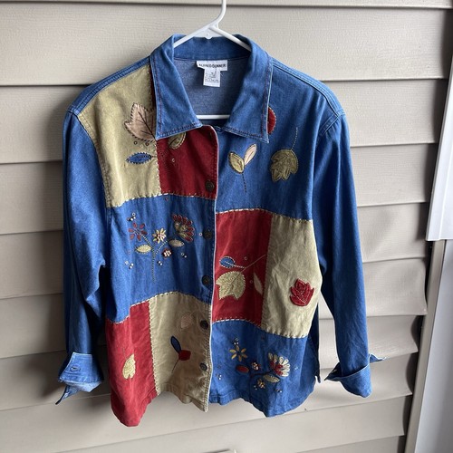 Alfred Dunner Patchwork Autumn Fall Leaf Button Up Shirt Jacket Size 16 ...