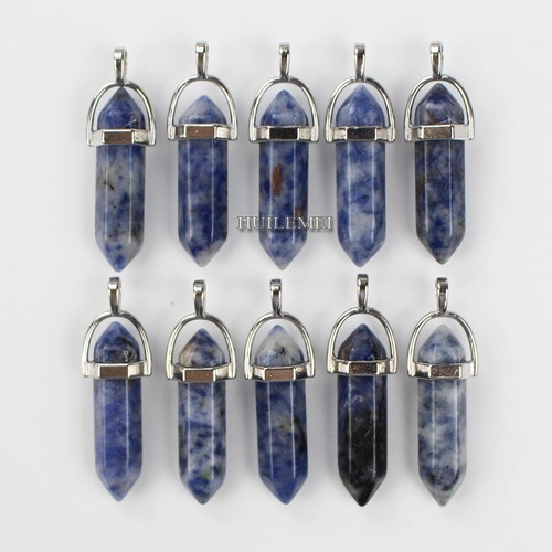 10Pcs Blue Spot Jasper Hexagonal Pointed Reiki Chakra Pendant Bead ...