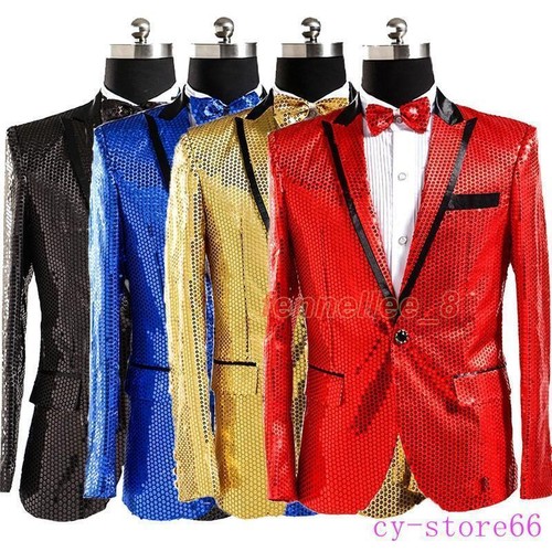 Men's Bling Bling Show One Button Blazers Suit Dress Jackets Coats ...