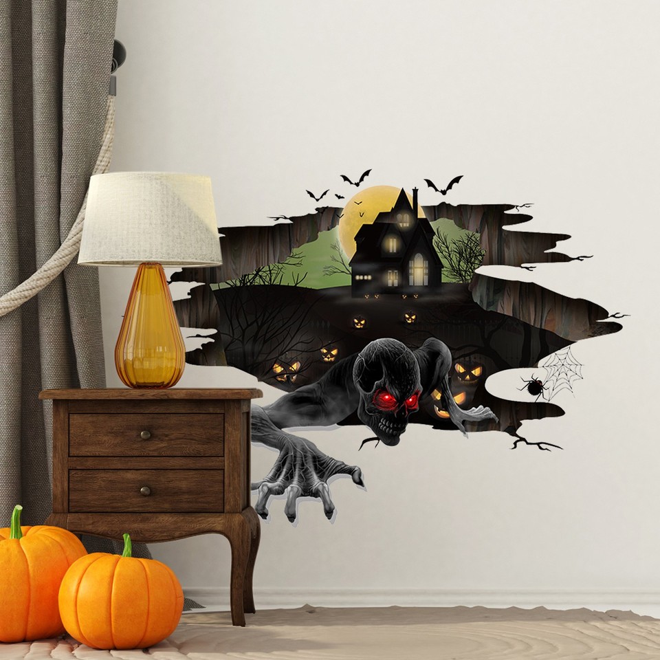 3D Floor Wall Stickers Scary Ghost Halloween Removable Interior ...