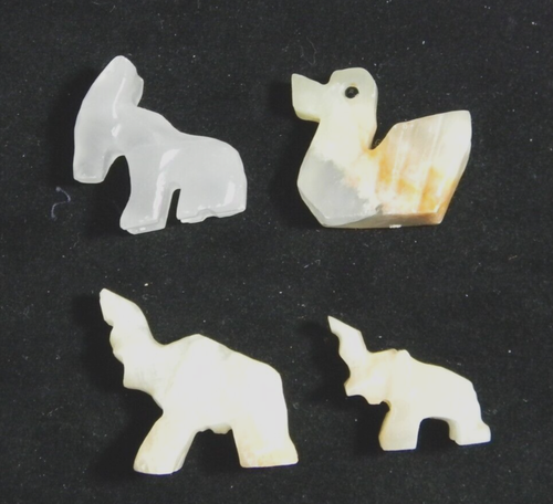 Onyx Carved Stone Miniature Animal Figures - Elephant Donkey Duck ...