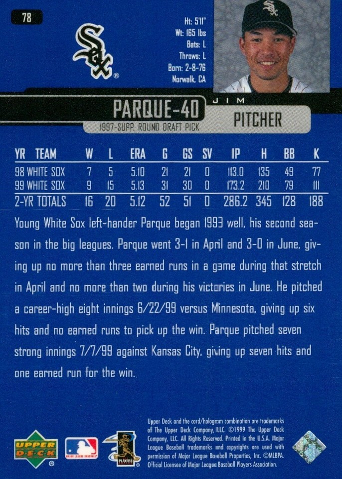 2000 Upper Deck Jim Parque 78 White Sox | eBay