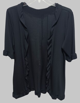 Womans Discreet Brand Open Black Ruffle Cardigan 3X Short Sleeve ...
