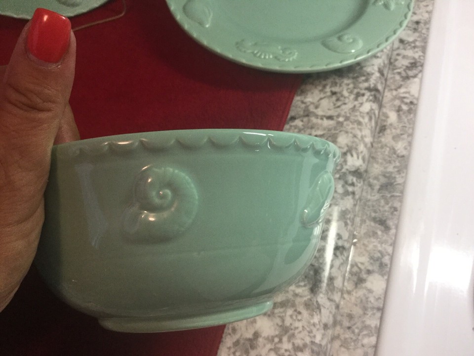 NWT Global Design Connections Set 5 Sanibel Sea Shell Aqua Plates And ...