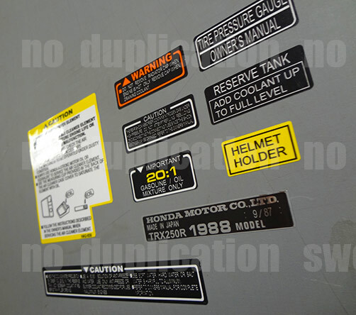 1988 88' TRX ATV 250R 9pc Frame Warning Decals Stickers Fourtrax ...