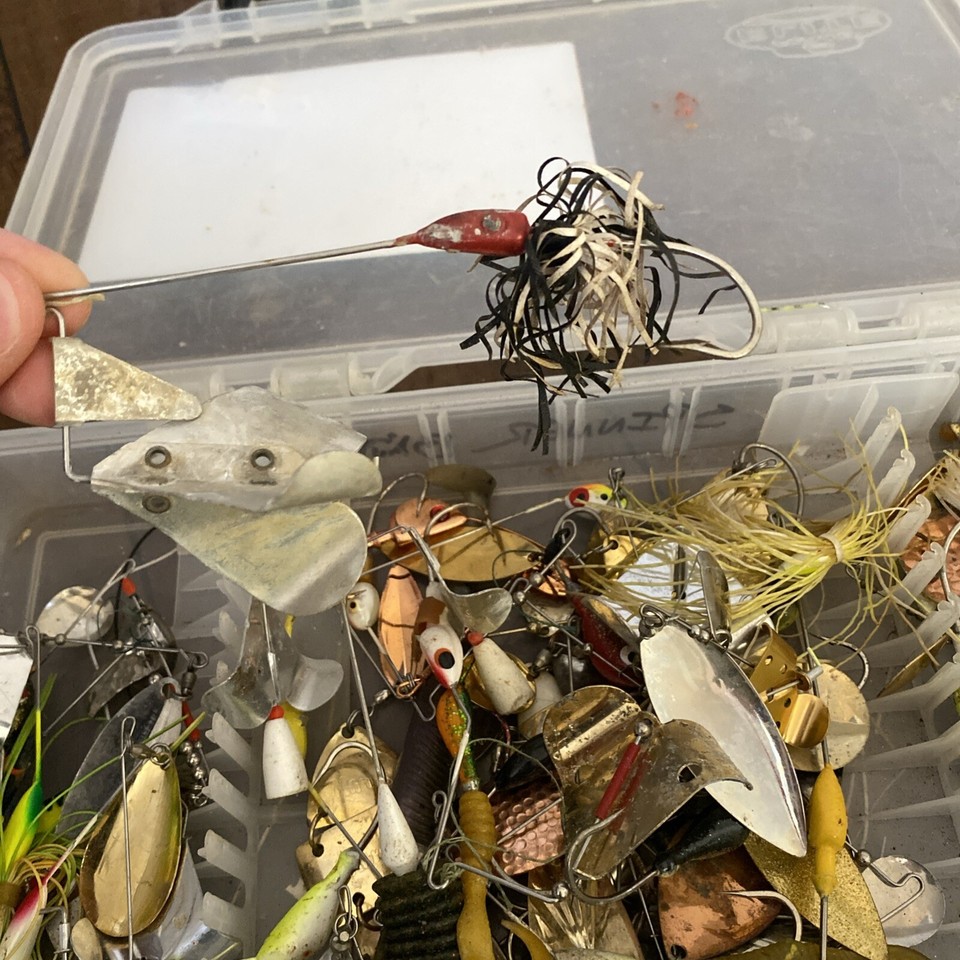 Plano Tackle Box & Mixed Lot Fishing Tackle Spinners Lures Jigs Feather ...