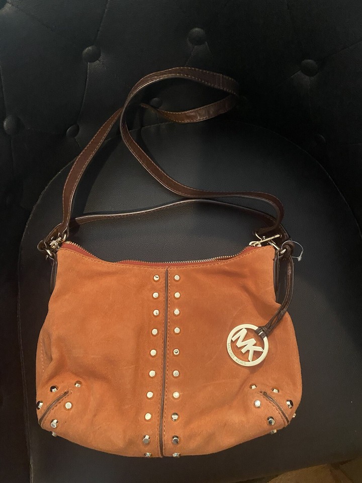 Michael Lots Uptown Astor Persimmon Suede Studded O omg Large Shoulder ...