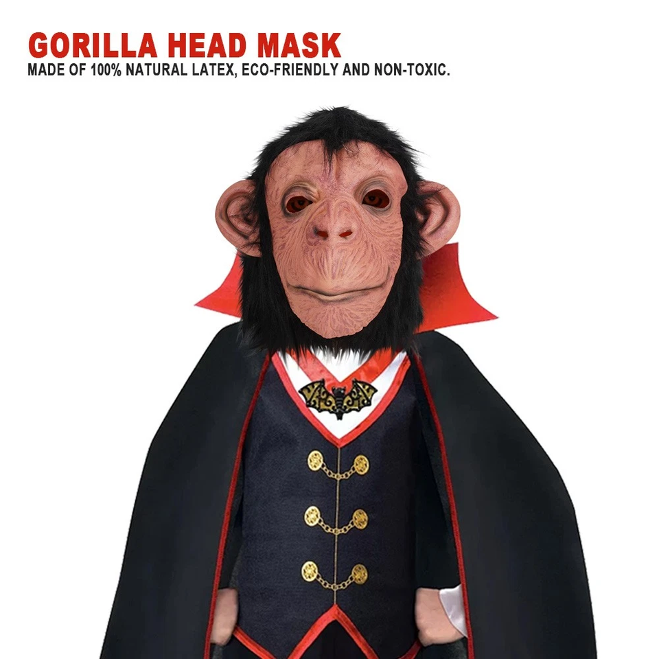 Realistic Monkey Mask Full Head Latex Animal Face Mask Halloween Fancy ...