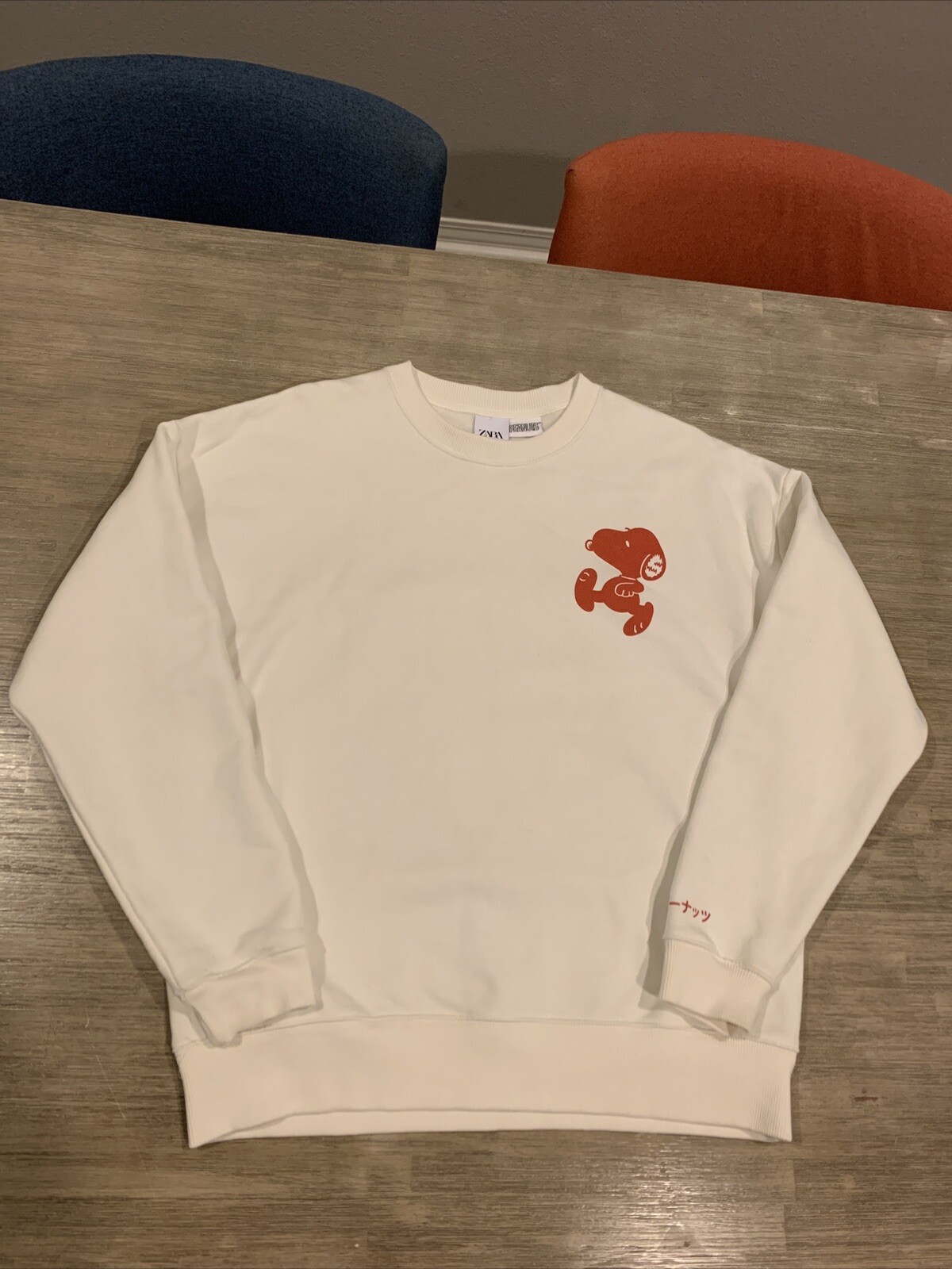RARE Zara X Snoopy Peanuts Sweatshirt Cream Sz M Foot… - Gem