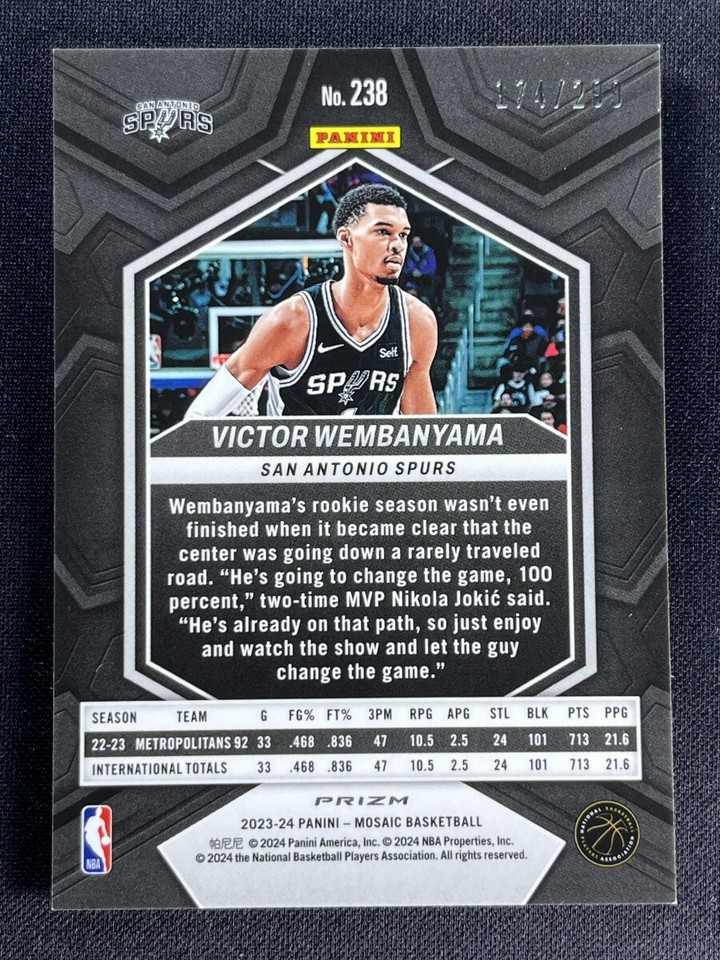 2023-24 Panini Mosaic Victor Wembanyama #238 Red Tectonic Prizm RC ...