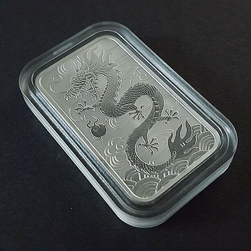 5 x 1 oz Perth Mint Dragon SILVER rectangular coin capsules (designed ...