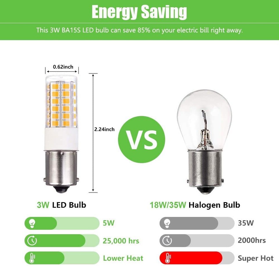 Single Contact Bayonet LED 12V S8 1141 1156 LED Light Bulb 3W 2700K ...