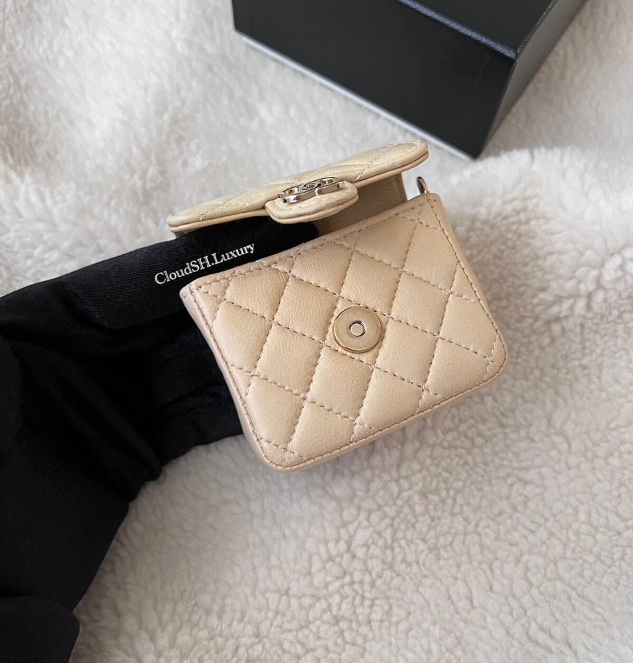 Auth Chanel Beige Mini Flap Bag Key Ring Bag Charm - Excellent ...
