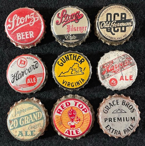 9 CORK BEER BOTTLE CAPS QUEEN CITY HARVARD GUNTHER RED TOP 20 GRAND ALE ...