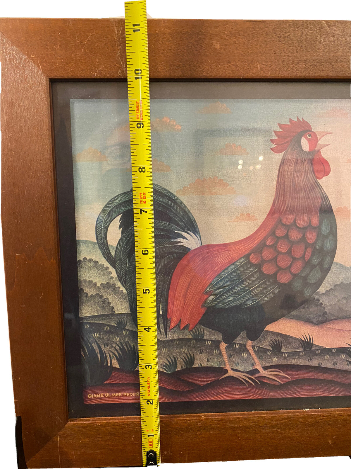 ‘89 ROOSTER ART PRINT BY DIANE ULMER PEDERSEN GREEN/RED SQUARE WOOD ...