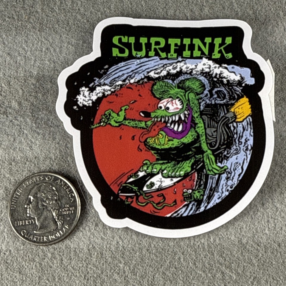 🔥 RAT FINK Sticker Surf Fink Mouse Ed Roth Surfing Wave Vinyl Decal Car ...