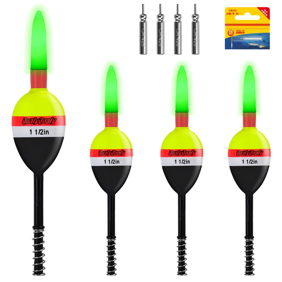 4pcs Lighted Slip Bobbers Fishing Floats Glow Spring Bobber Crap 1.5/1. ...
