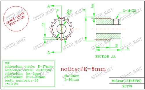 2 PCS 8mm Bore Hole 15 Teeth 15T Module 1 Motor Metal Gear Wheel with ...